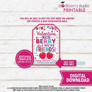 Valentine Fruit Snacks Printable Gift Tag Berry Glad We're Friends ...