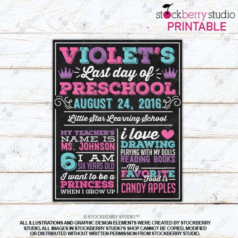 Last Day of School Chalkboard Poster Printable Last Day of Preschool ...