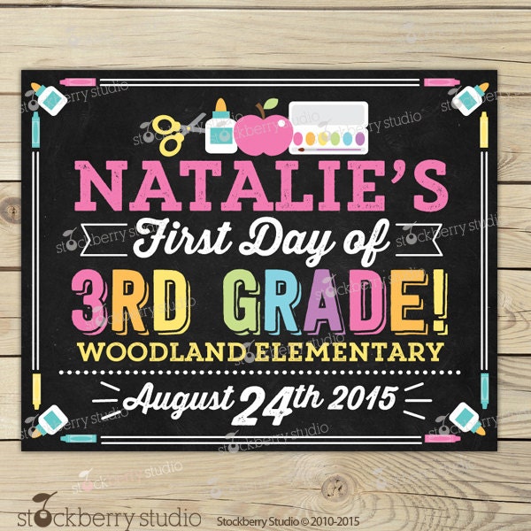 First Day of 3rd Grade Chalkboard Sign Printable 1st Day of 3rd Grade ...