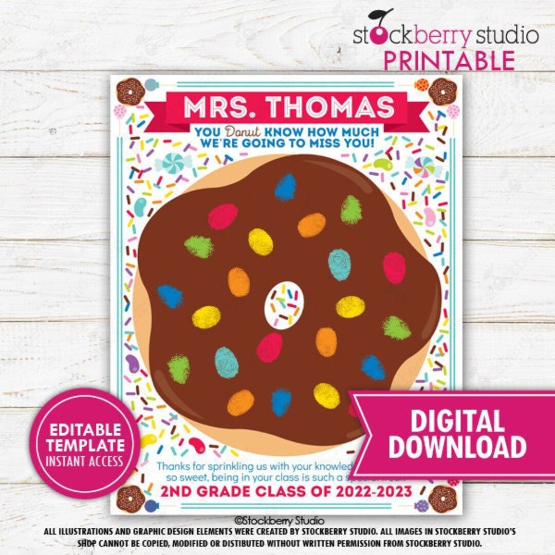 Thumbprint Donut Art Teacher Gift Printable Personalized Class Teacher ...