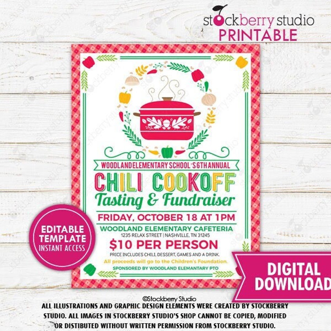 Chili Cookoff Fundraiser Flyer Printable Gumbo Contest Soup Dinner ...