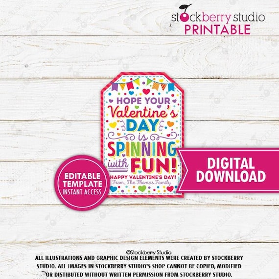 Valentine's Day Fidget Spinner Gift Tag Printable Valentine Spin Toy ...
