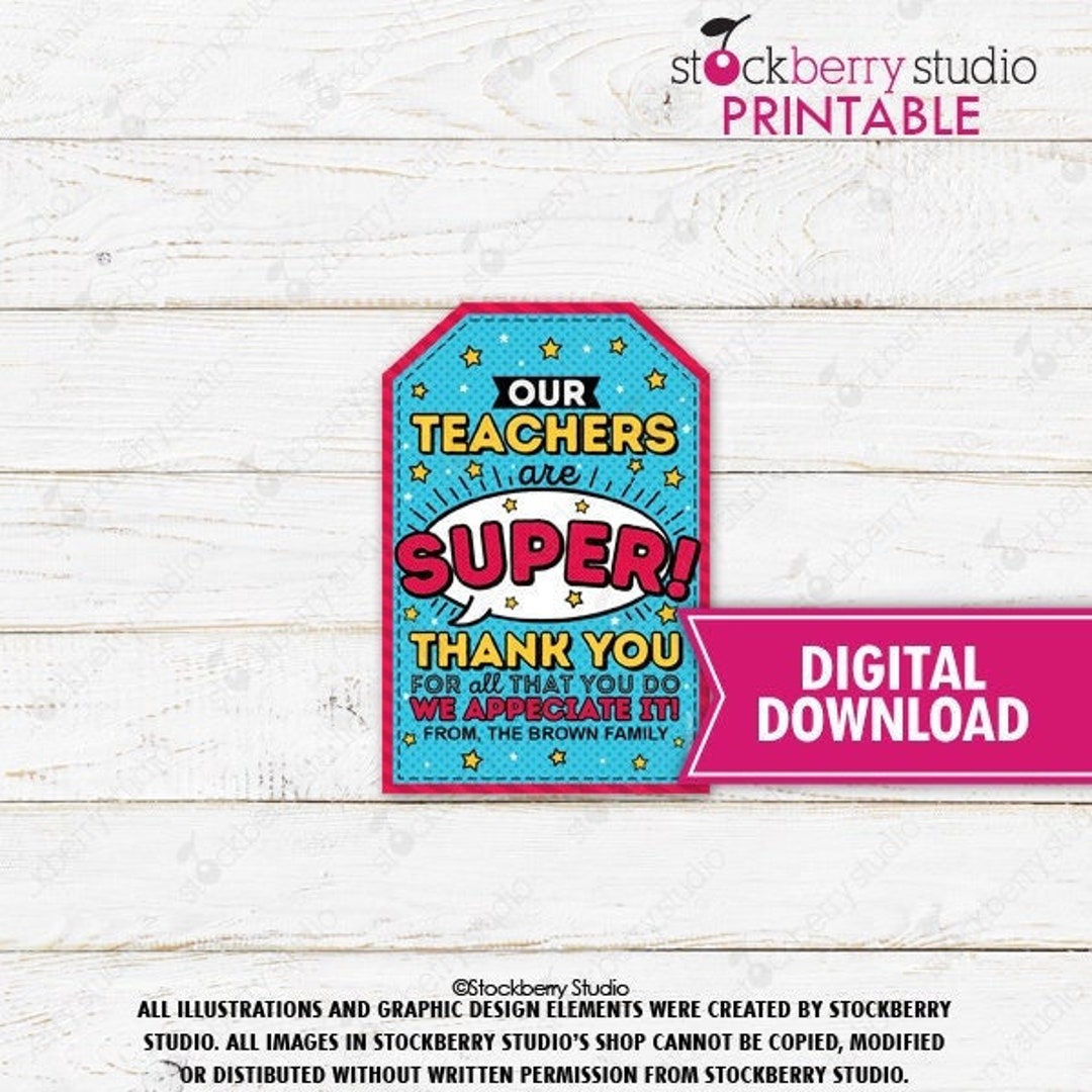 Superhero Teacher Thank You Gift Tag Printable Editable Template Super ...