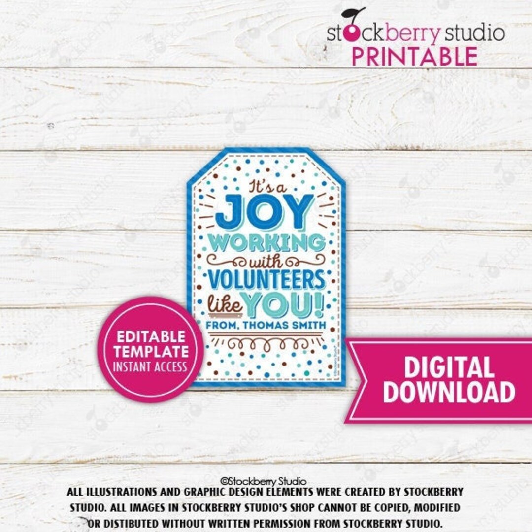 Joy Volunteer Appreciation Thank You Gift Tag Printable Team Volunteers ...