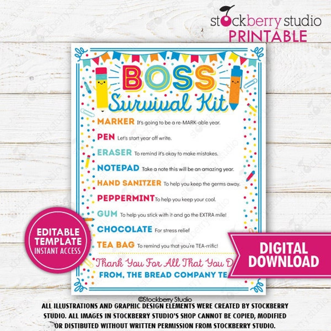 Boss Survival Kit Printable Thank You Professional's Day Admin HR ...