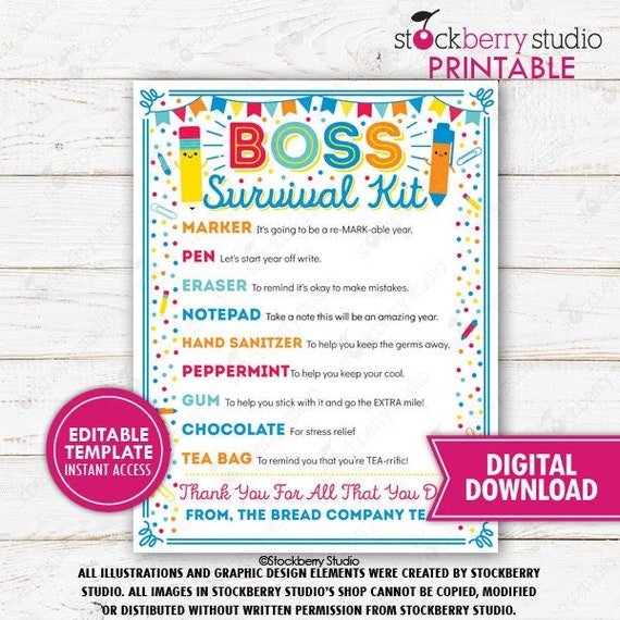 Boss Survival Kit Printable Thank You Professional's Day - Etsy