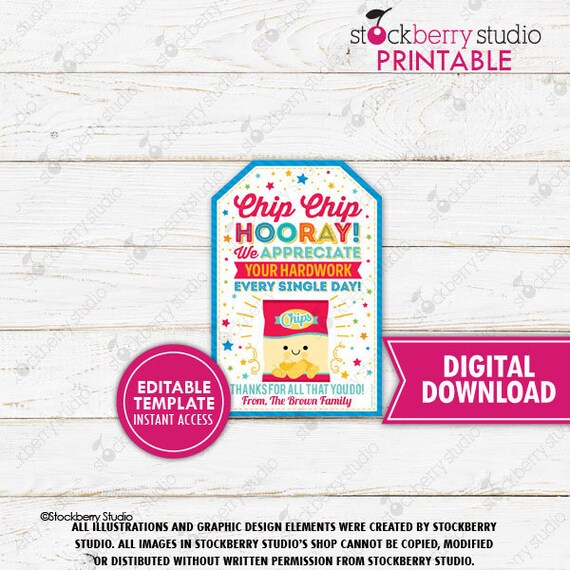 Chips Thank You Gift Tag Chip Chip Hooray Snack Gift Tag Teacher ...