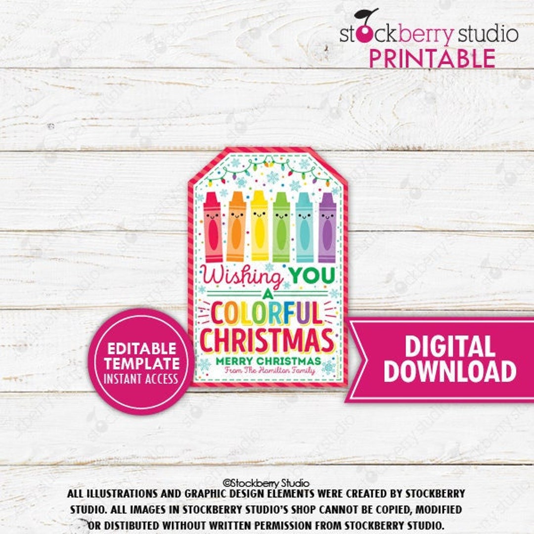 Christmas Crayon Gift Tag Printable Wishing Colorful Holiday Markers ...