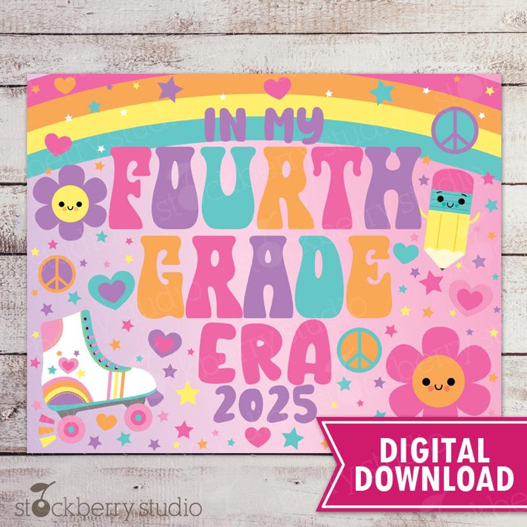 Groovy Retro First Day of 4th Grade Sign My Fourth Grade Era Boho Skate ...