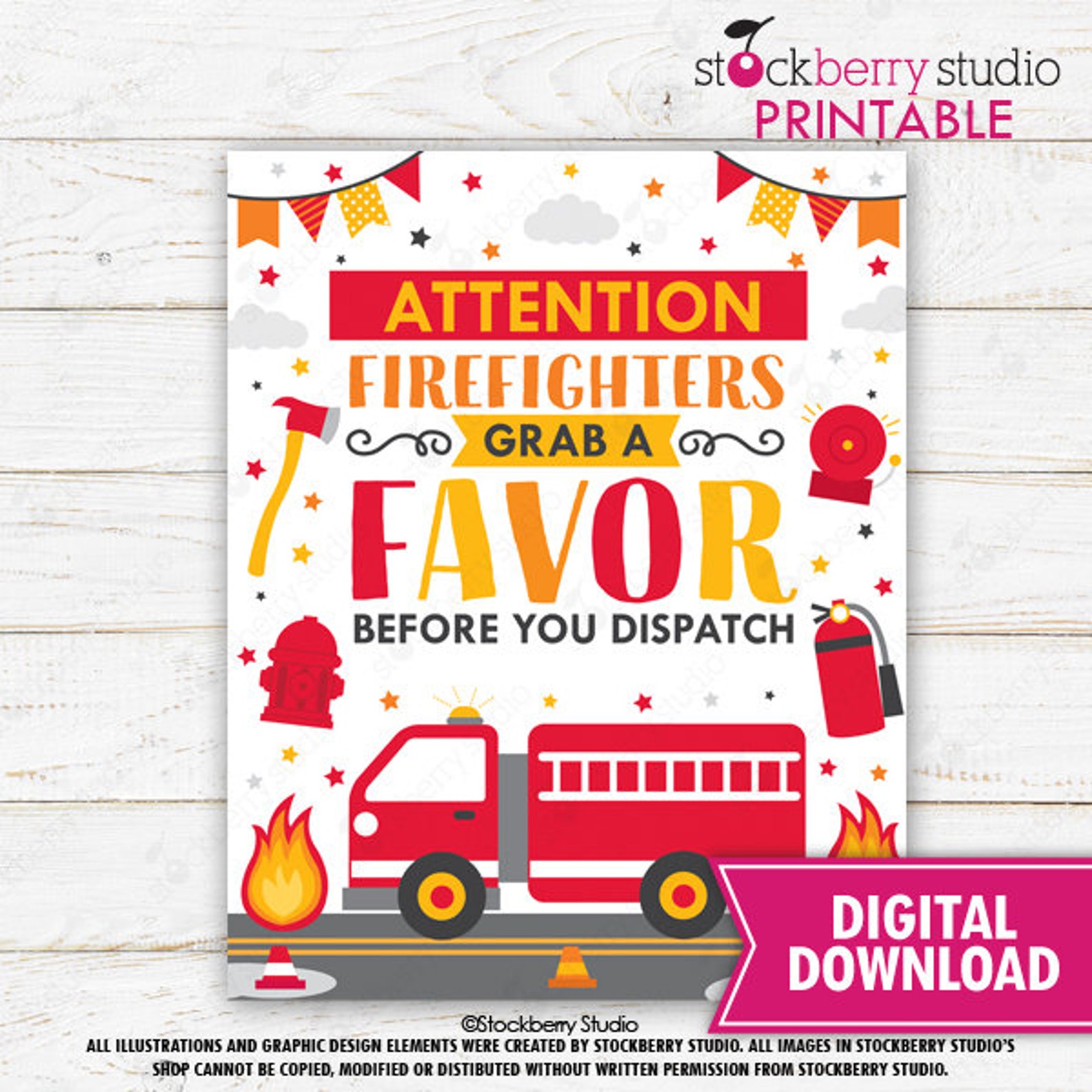 Fire Truck Party Sign Printable Firefighters Grab a Favor Table Sign ...