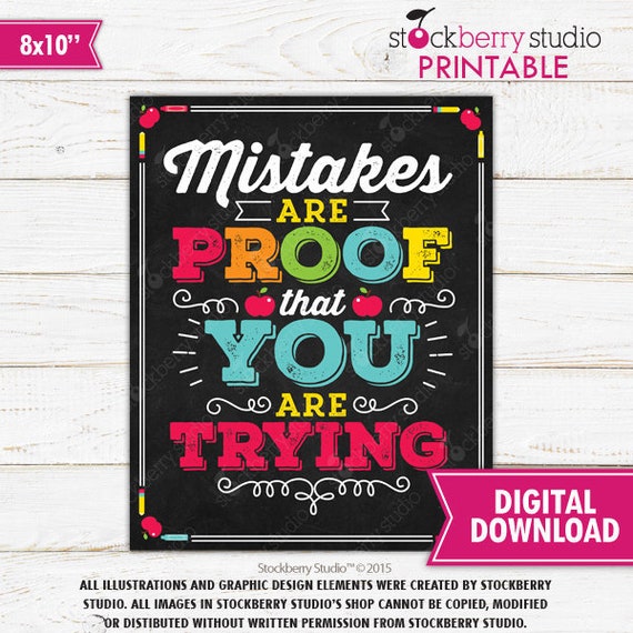 Mistakes Are Proof That You Are Trying Sign Teacher Classroom Poster ...