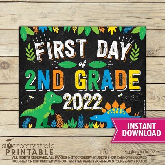 Dinosaur First Day of 2nd Grade Sign Instant Download Dinosaur - Etsy
