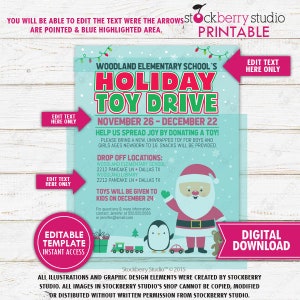 Holiday Toy Drive Flyer Printable Kids Christmas PTO PTA School ...