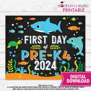 Shark First Day of Pre-k4 Sign Shark First Day of School Sign Printable ...