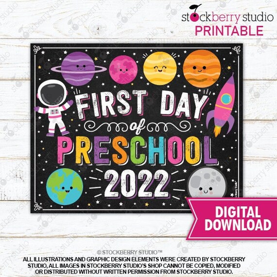 Space First Day of Preschool Sign Girl Rocket First Day of Pre - Etsy