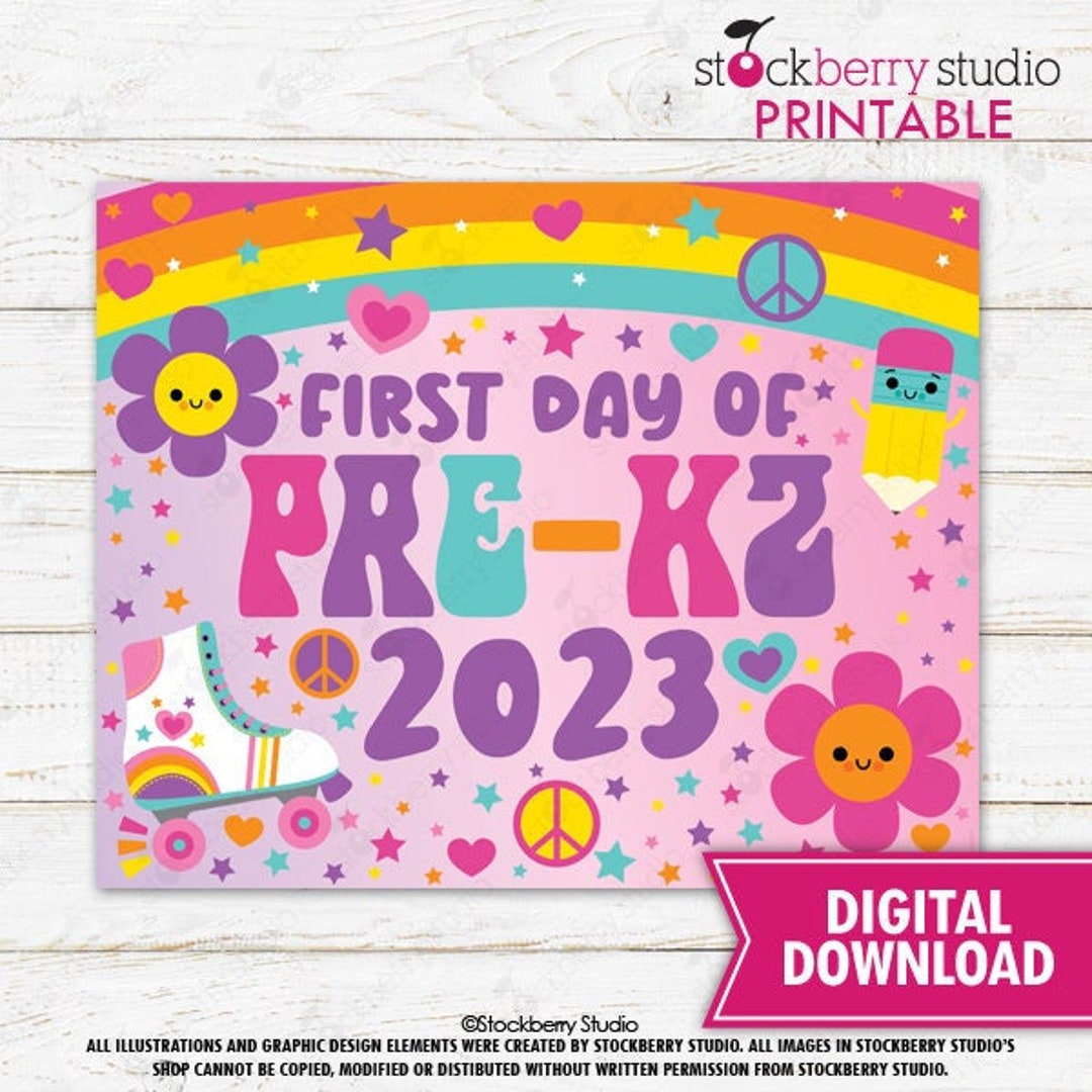 Groovy First Day of Pre-k2 Grade Sign Rainbow Boho Pre K2 - Etsy
