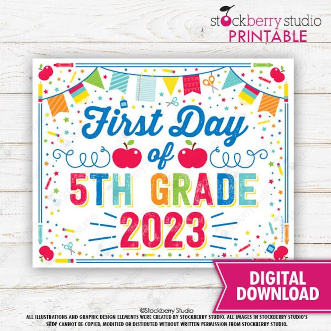 First Day of 5th Grade Sign Printable Back to School Poster - Etsy