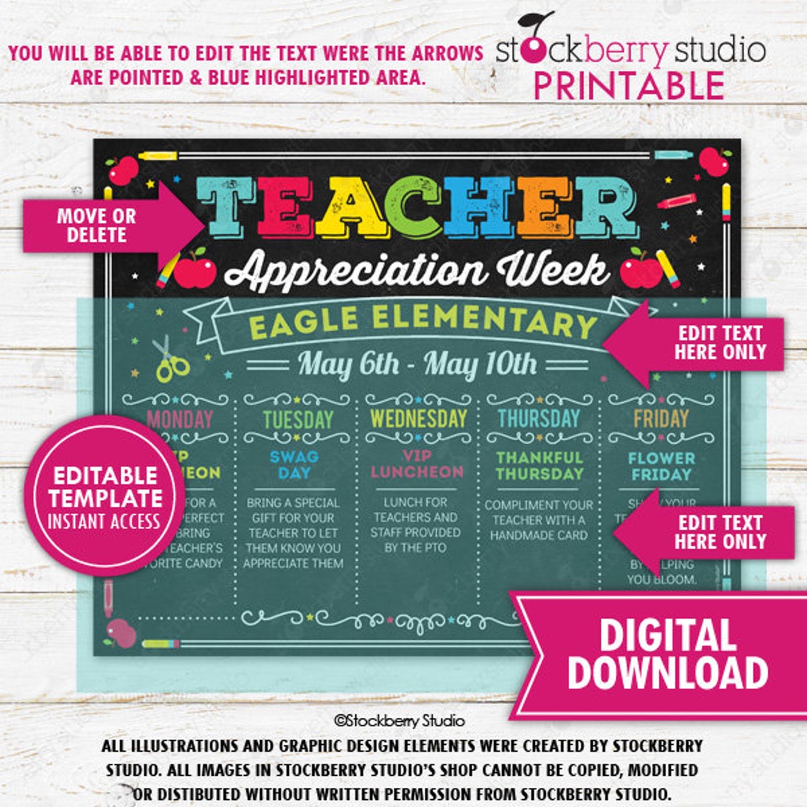 Teacher Appreciation Week Itinerary Printable Schedule Events Poster ...