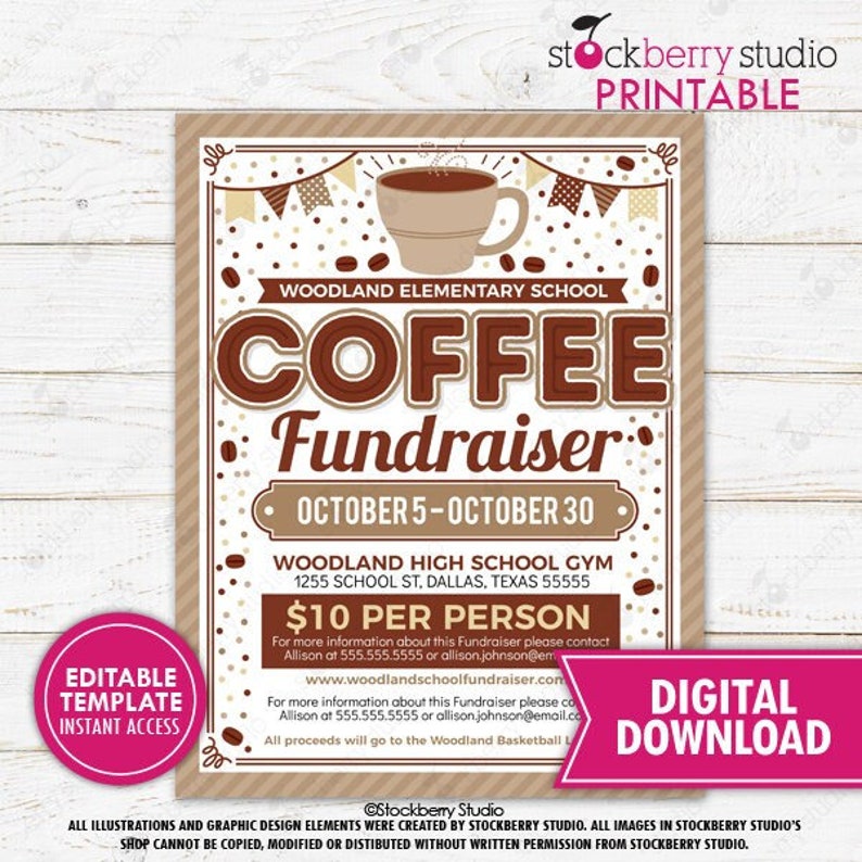 Coffee Fundraiser Flyer Printable Invite Sports Team Charity - Etsy