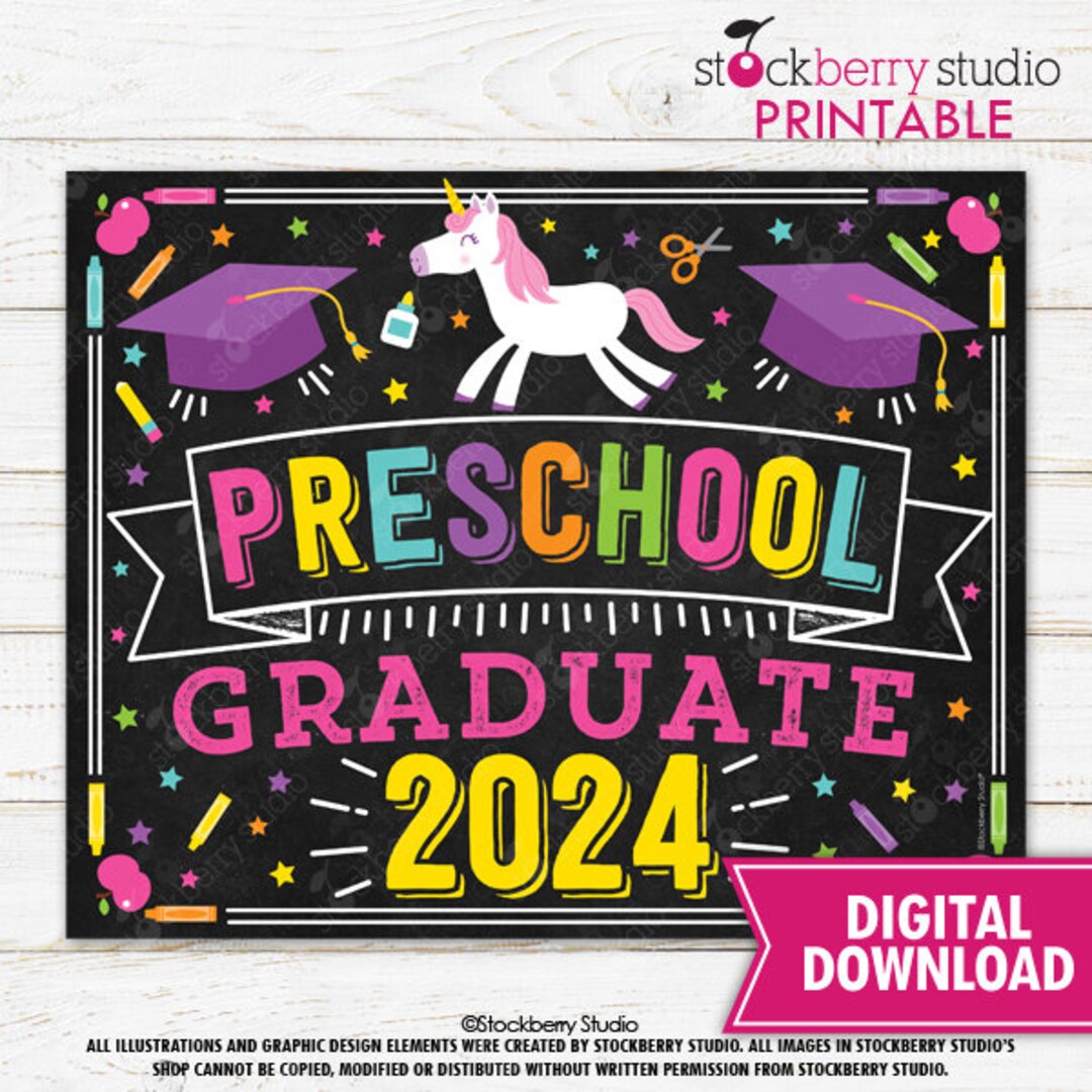 Unicorn Preschool Graduation Sign Printable Girl Last Day of Preschool ...
