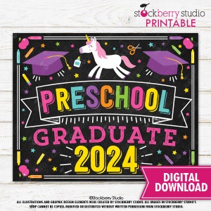 Unicorn Preschool Graduation Sign Printable Girl Last Day of Preschool ...