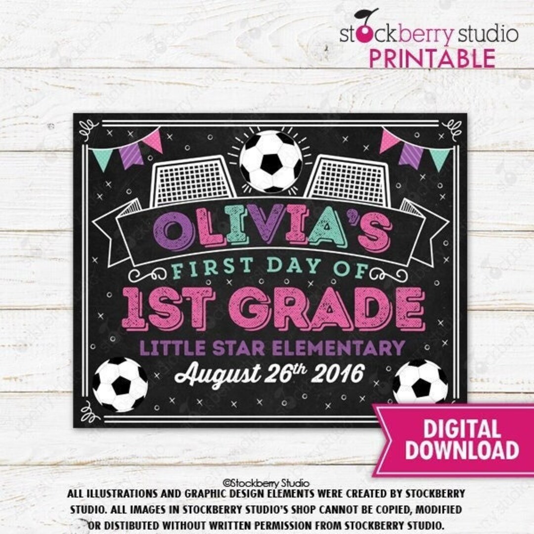 Soccer First Day of School Sign Printable Girl 1st Day of Preschool ...