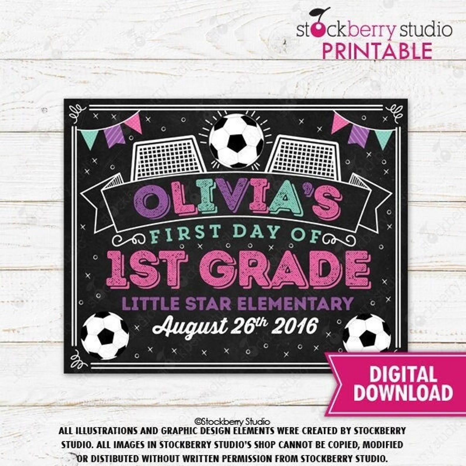 Soccer First Day of School Sign Printable Girl 1st Day of - Etsy