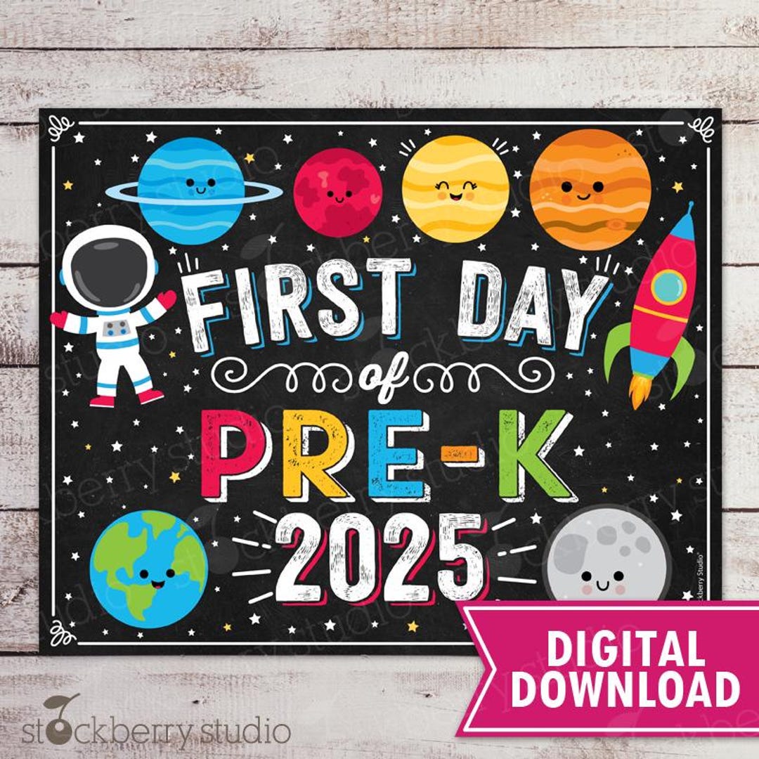 Space First Day of Pre-k Sign Rocket First Day of Pre K Sign Boy 1st ...