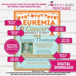 Leukemia Cancer Benefit Fundraiser Flyer Printable Orange Awareness ...