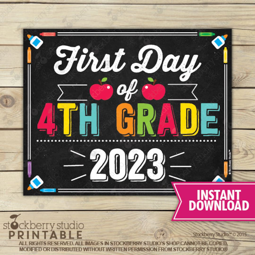 First Day of 4th Grade Sign 1st Day of School Printable First - Etsy