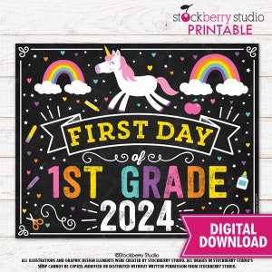 Unicorn First Day of 1st Grade Sign Girl First Day of School Sign ...
