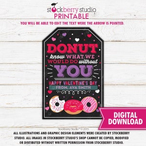 Valentine's Day Donut Gift Tags Editable Teacher Appreciation Donut ...