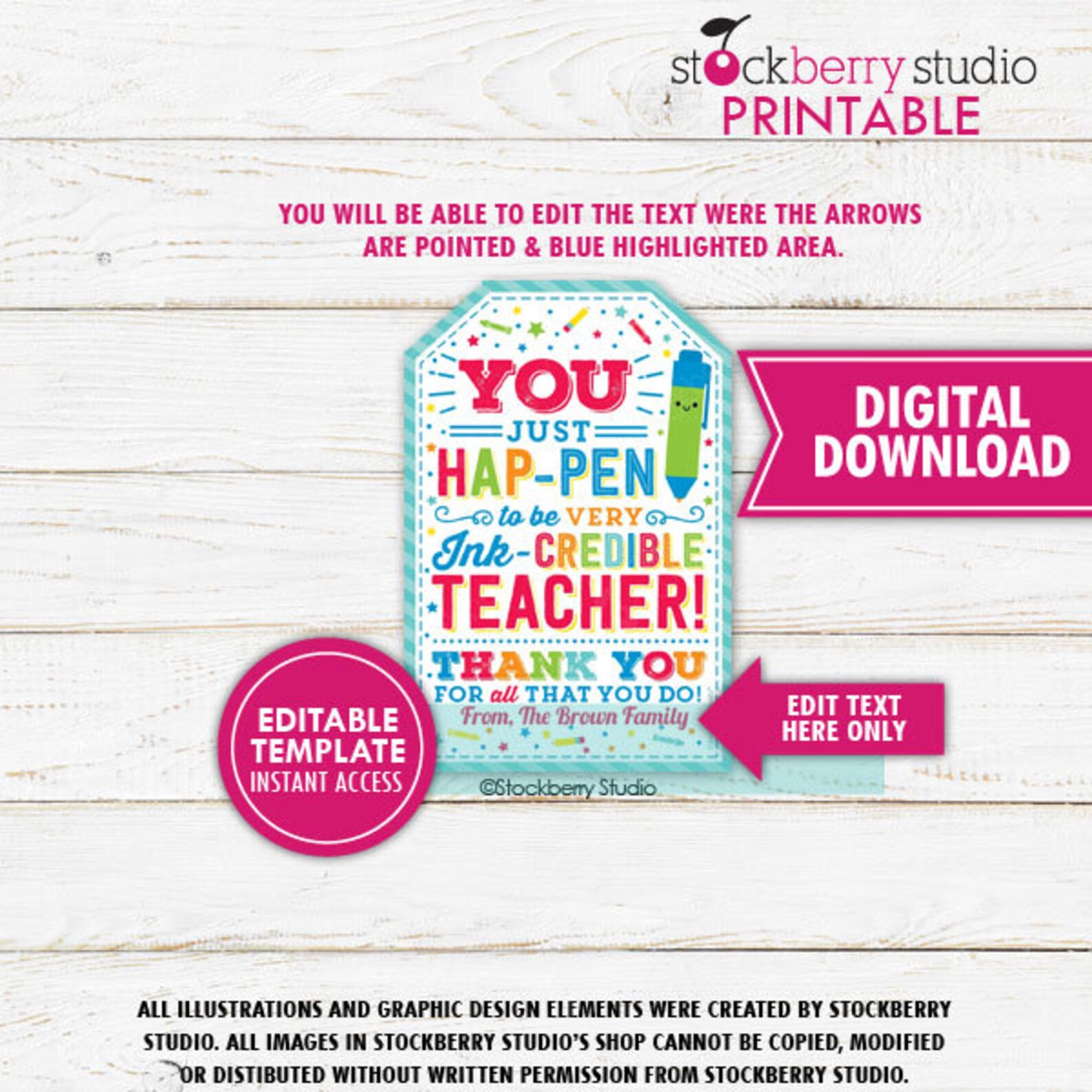 Teacher Pen Gift Tag Printable Teacher Thank You Tag Teacher - Etsy