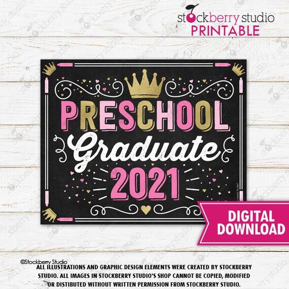 Princess Preschool Graduation Sign Printable Pink Last Day of | Etsy
