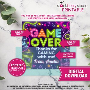 Girl Arcade Party Birthday Party Favor Tag Game Over Video Gaming Thank ...