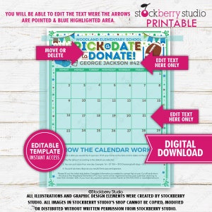 Football Pick a Date to Donate Calendar Flyer Printable Football ...