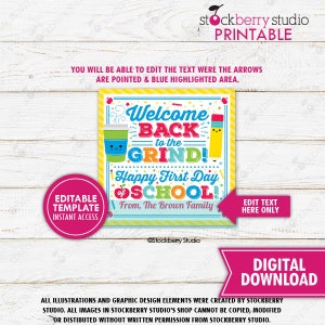 Welcome Back to the Grind Coffee Gift Tag Teacher School Staff Student ...