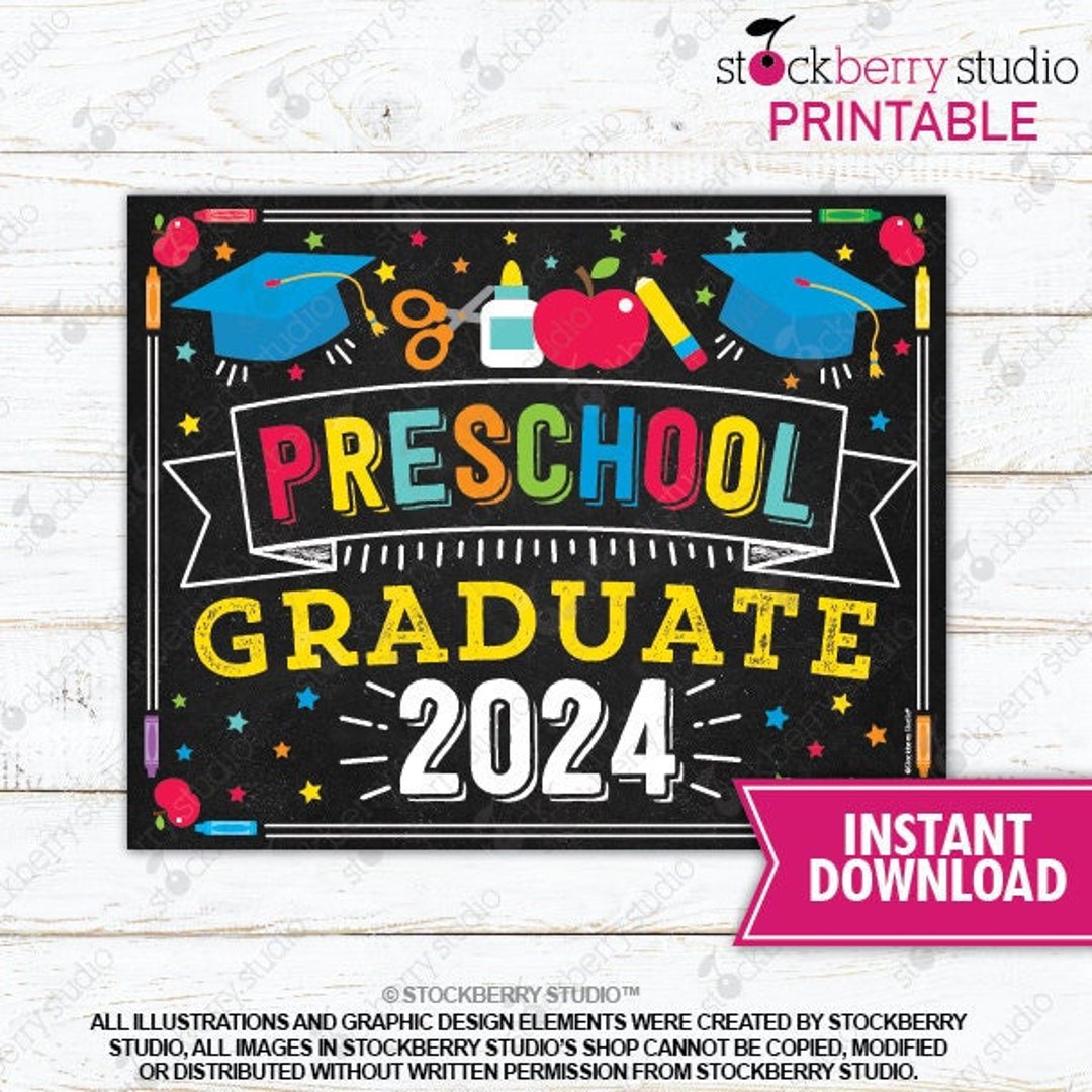 Preschool Graduation Sign Printable Last Day of Preschool Sign Last Day ...