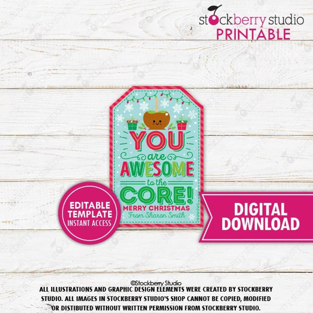 Christmas Gift Tags Printable Candy Apple Caramel You Are Awesome to ...