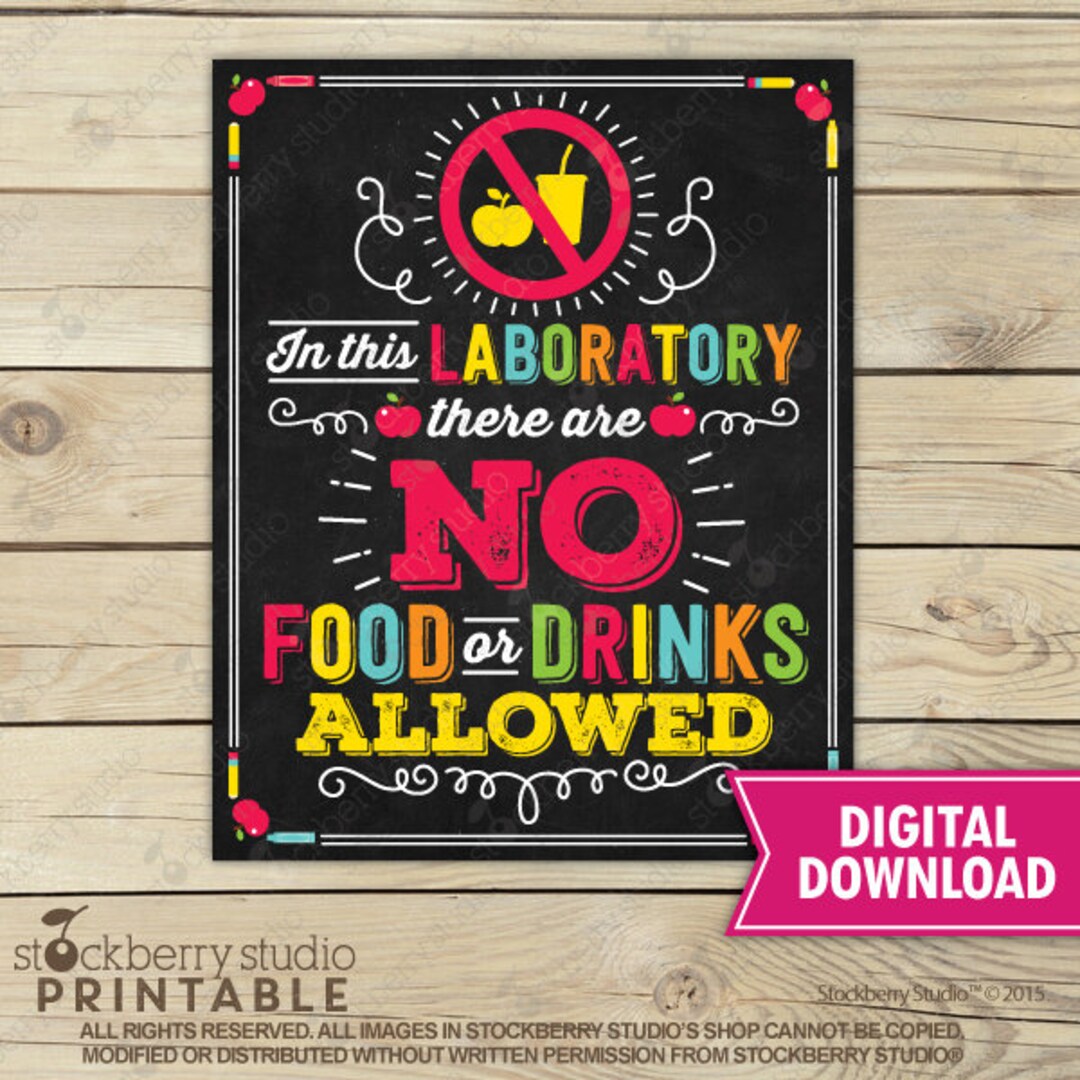 No Food or Drinks Allowed School Laboratory Poster - Classroom Rules ...