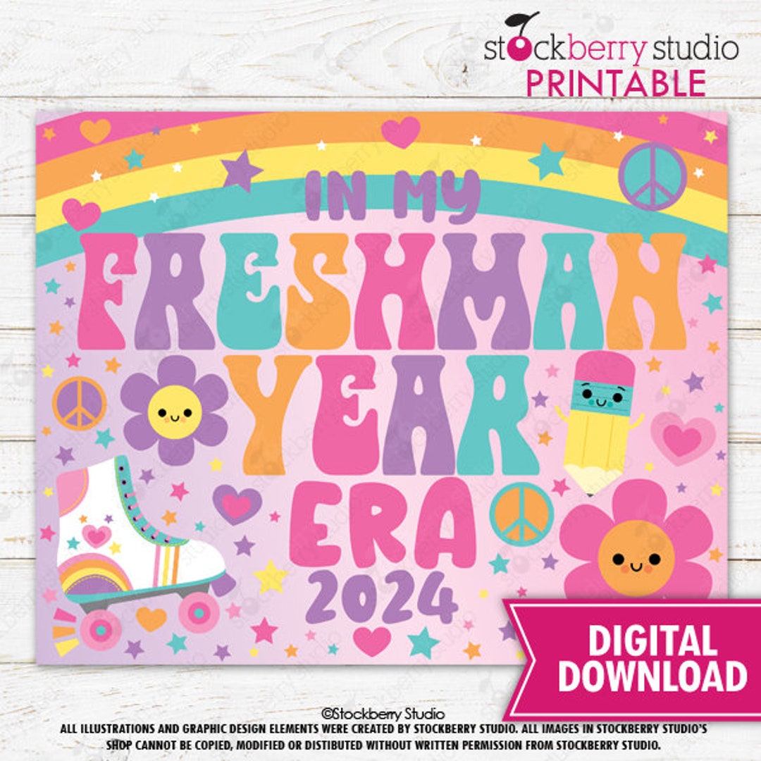 Groovy First Day of 9th Grade Sign My Freshman Year Era Rainbow Retro ...