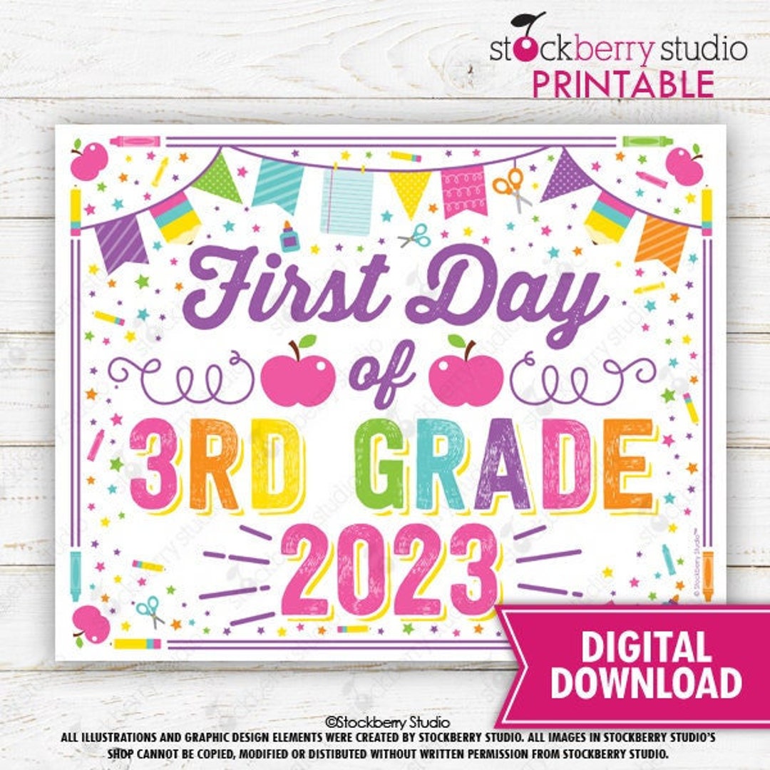 Girl First Day of 3rd Grade Sign Printable Back to School - Etsy