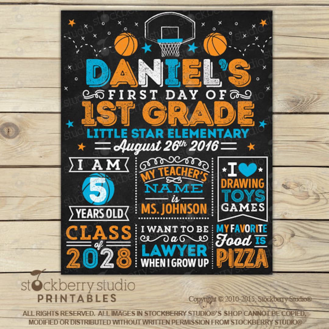 Basketball First Day of School Sign Boy First Day of School Sign Sports ...