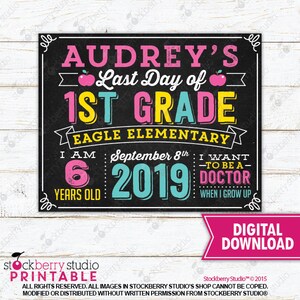 Last Day of 1st Grade Sign Printable Girl Last Day of 1st Grade Sign ...