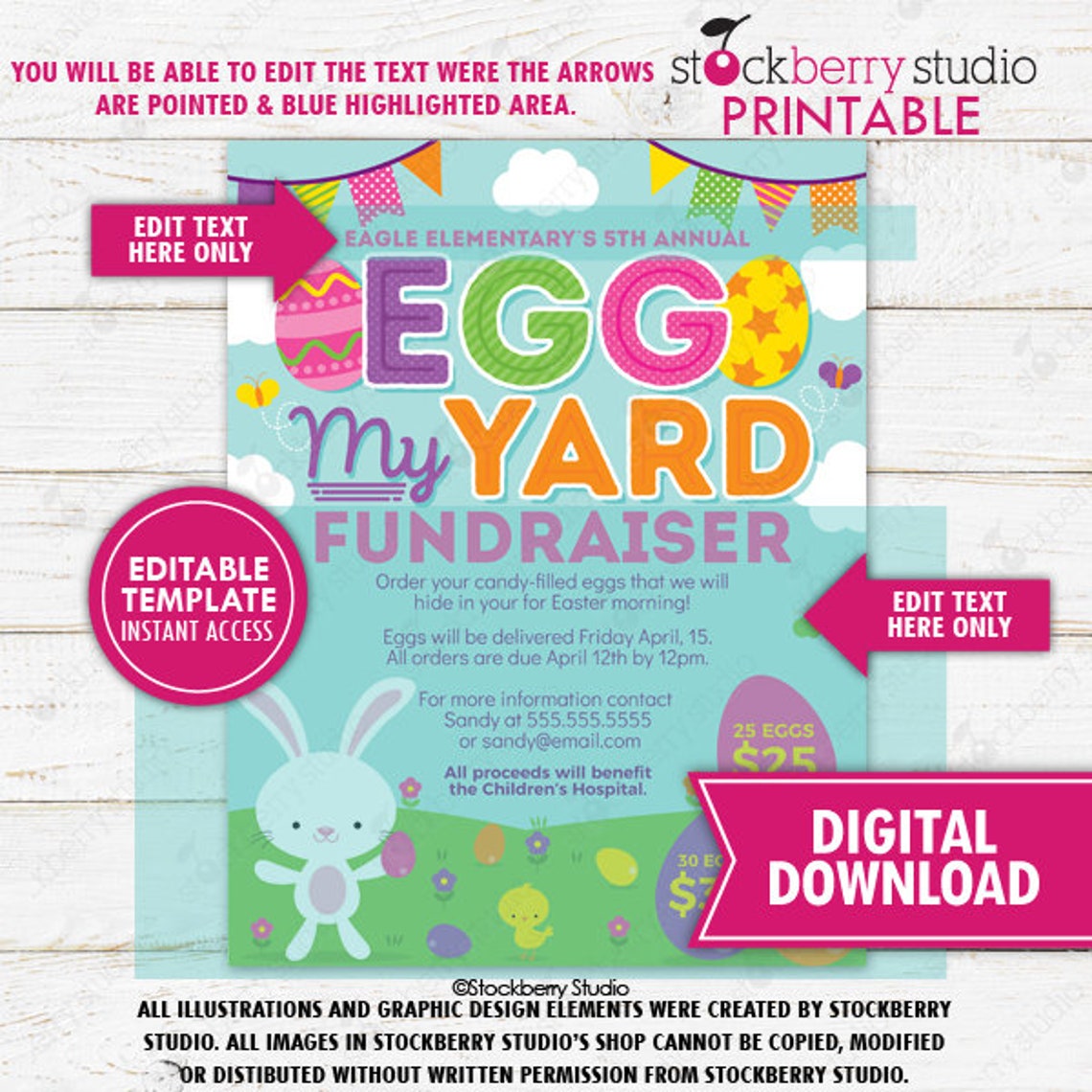 Egg My Yard Fundraiser Flyer Printable Egg Hunt Bunny Kids - Etsy