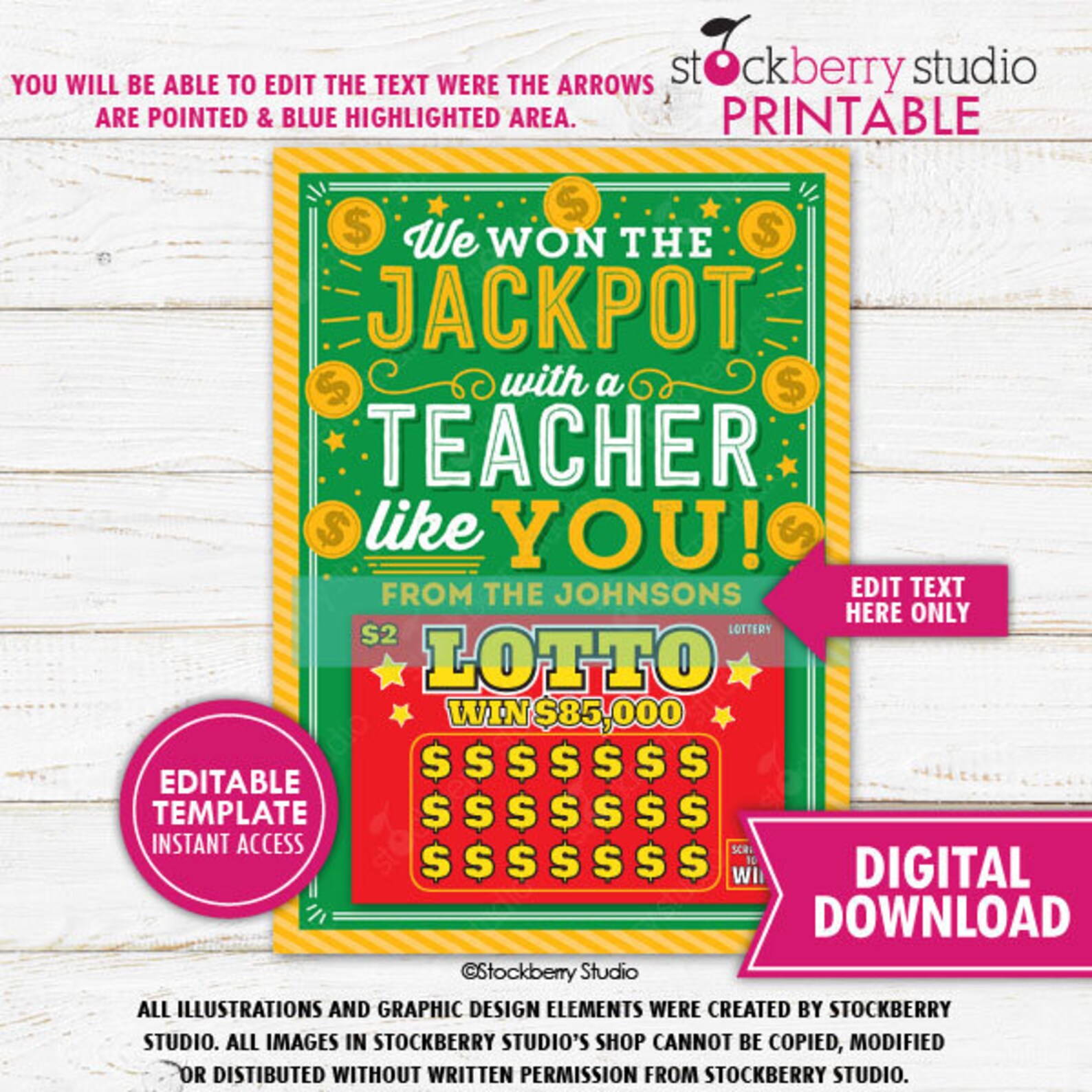 Lottery Ticket Holder Printable Lotto Teacher Appreciation Won - Etsy