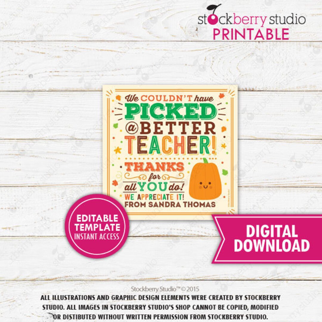 Fall Teacher Gift Tags Pumpkin Couldn't Have Picked a Better School PTO ...