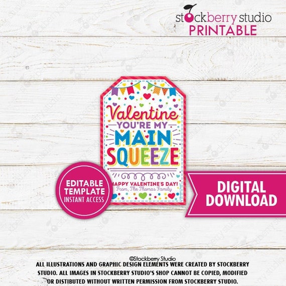 Valentine's Day Applesauce Gift Tag Printable Editable Main Squeeze ...