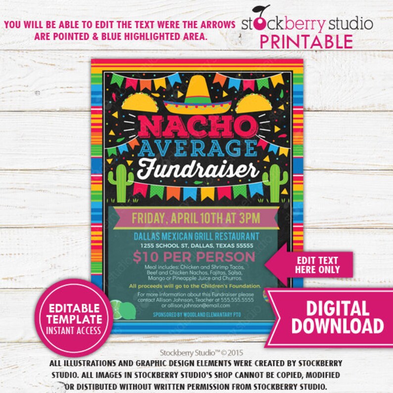 Nacho Average Fundraiser Flyer Taco Fiesta Charity Benefit | Etsy