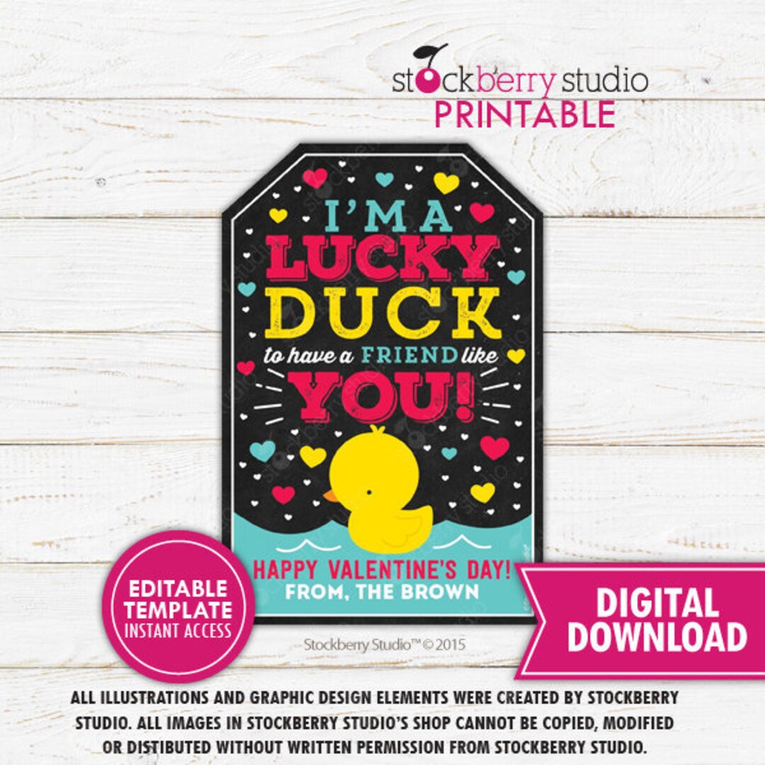Rubber Duck Valentine's Day Gift Tags Valentine Lucky Duck Tag ...